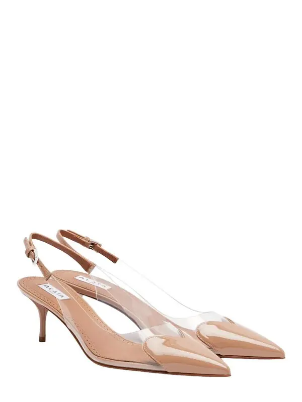 Alaïa Le Cœur 55 Patent Leather Slingback Pumps - Beige