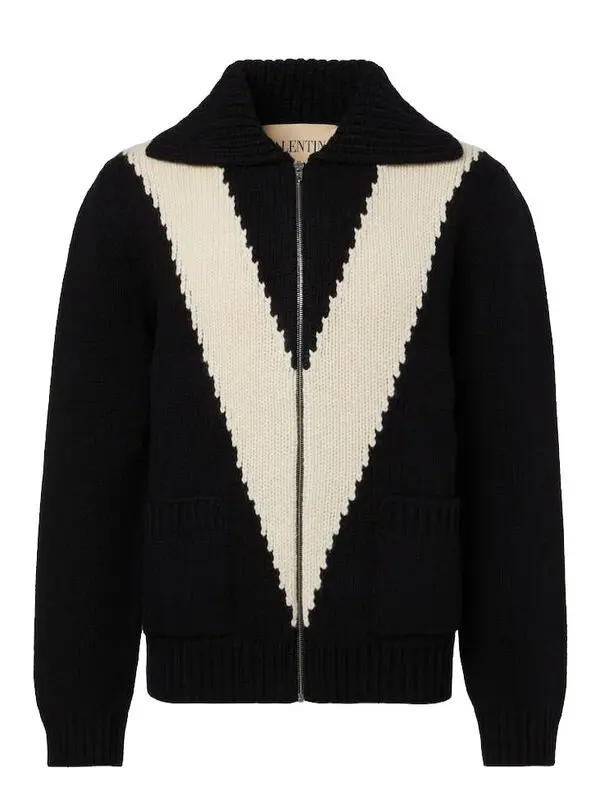 Valentino Garavani Virgin Wool Zip-up Sweater - Black