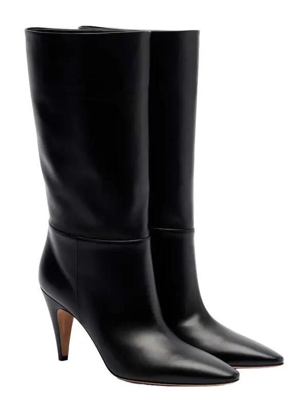 GIANVITO ROSSI Elise 85 Leather Mid-calf Boots - Black