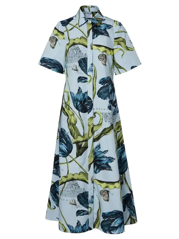 Erdem Floral Cotton Midi Shirt Dress - Blue