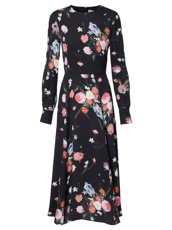 Erdem Floral Crêpe Midi Dress - Black