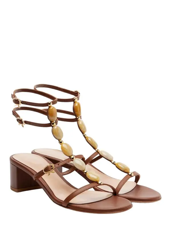 GIANVITO ROSSI Shanti 45 Embellished Leather Sandals - Brown