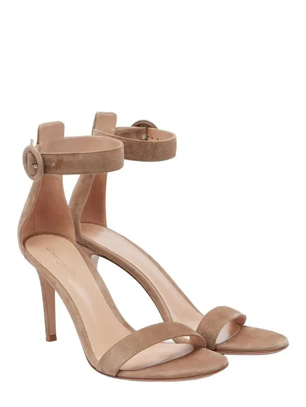 GIANVITO ROSSI Portofino 85 Suede Sandals - Beige