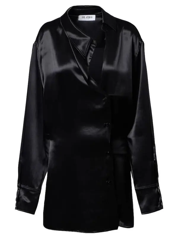 Attico Satin Shirt Dress - Black