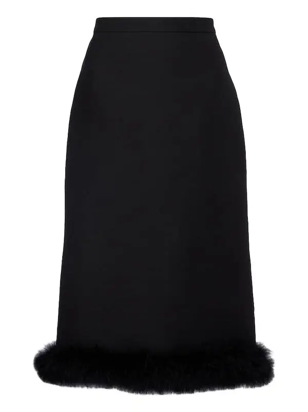 Valentino Garavani Crepe Couture Feather-trimmed Midi Skirt - Black