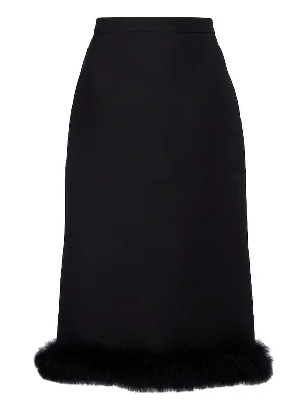 Valentino Garavani Crepe Couture Feather-trimmed Midi Skirt - Black