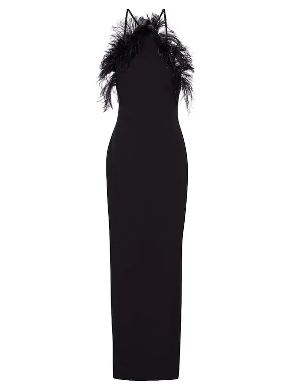 Attico Feather-trimmed Gown - Black