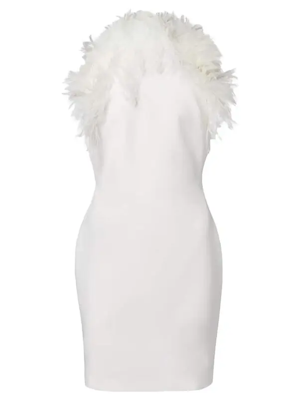 Attico Feather-trimmed Cady Minidress - White