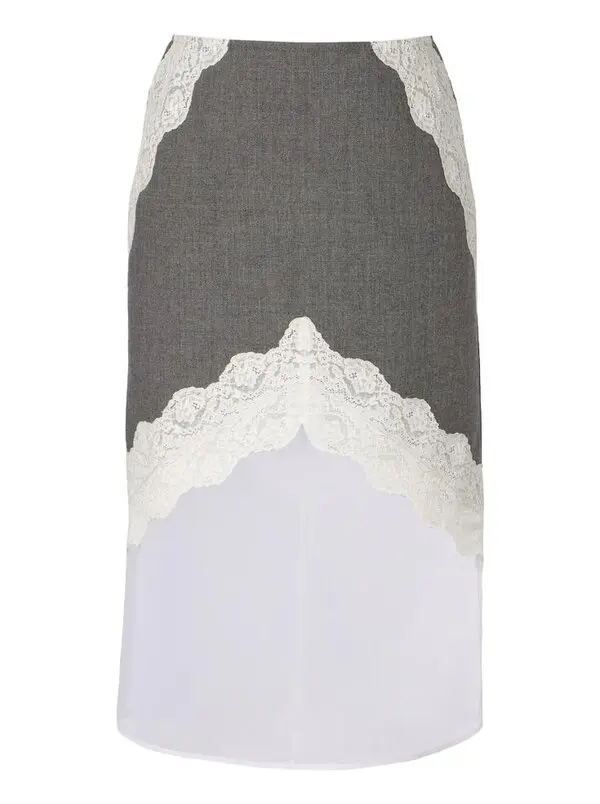 JIL SANDER Lace-trimmed Wool Midi Skirt - Grey