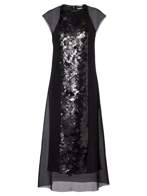 JOSEPH Boulle Sequined Chiffon Midi Dress - Black