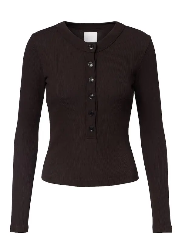 Citizens Of Humanity Ribbed-knit Jersey Henley Shirt - Brown