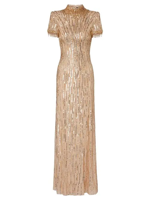 Jenny Packham Madelaine Embellished Gown - Gold