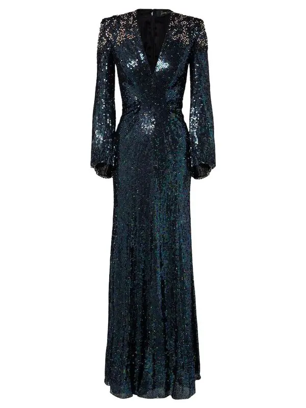 Jenny Packham Zinnia Sequined Gown - Blue