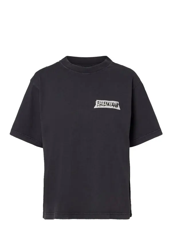 Balenciaga Logo Distressed Cotton Jersey T-shirt - Black