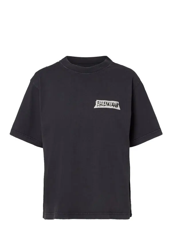 Balenciaga Logo Distressed Cotton Jersey T-shirt - Black