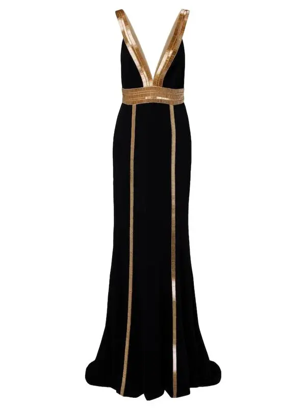 Costarellos Embellished Crêpe Gown - Black