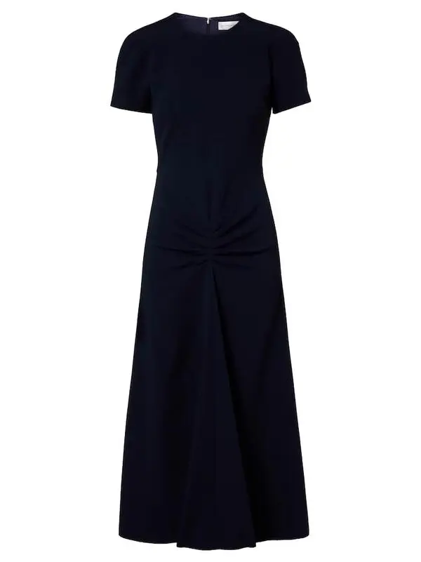 Victoria Beckham Gathered Jersey Midi Dress - Blue