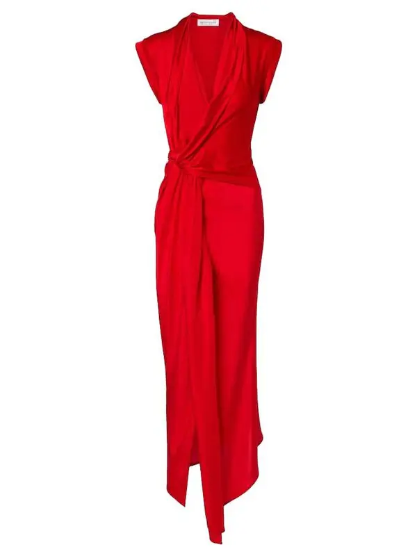 Victoria Beckham Gathe Silk-trimmed Jersey Maxi Dress - Red