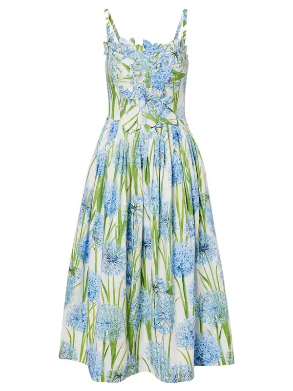 Oscar De La Renta Allium Floral Cotton-blend Midi Dress - Multicoloured