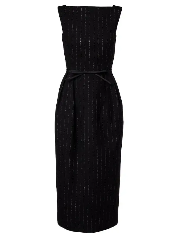 Erdem Pinstripe Wool Lamé Midi Dress - Black