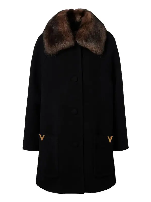 Valentino Garavani Shearling-trimmed Virgin Wool Coat - Black