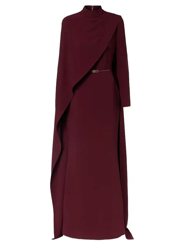 Elie Saab Cape-detail Belted Gown - Burgundy