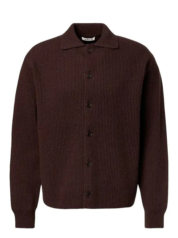 Auralee Ribbed Wool Cardigan - Brown