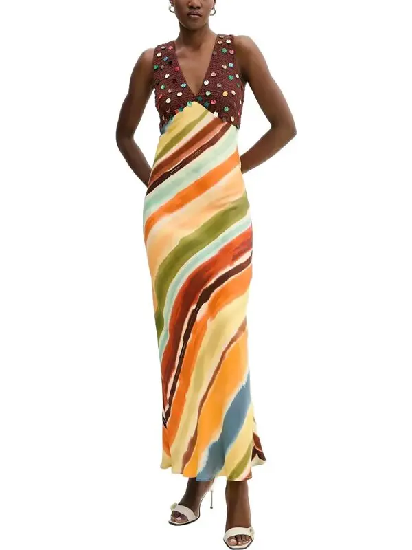 NEVER FULLY DRESSED Embellished V-neck Maxi Dress - Orange