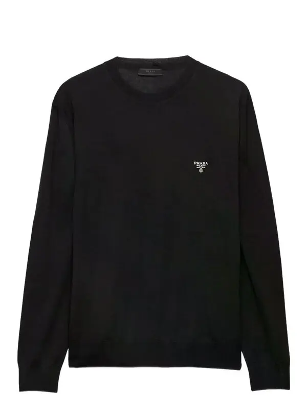 Prada Embroidered-logo Crew-neck Sweater - Black