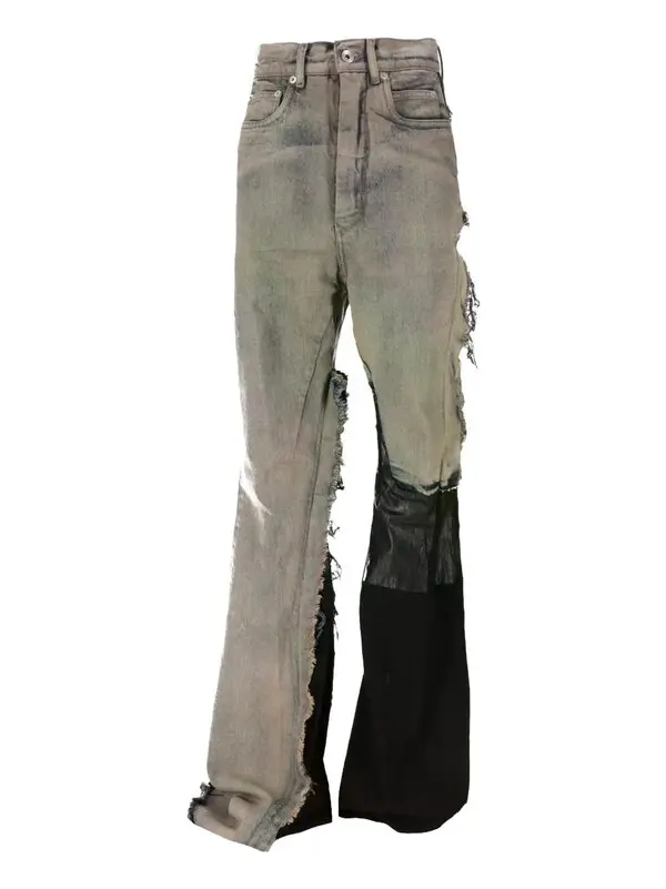Rick Owens Ripped Panelled Bootcut Jeans - Grey