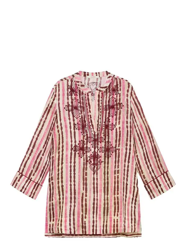 Tagliatore Striped Embroidered Linen Jacket - Pink