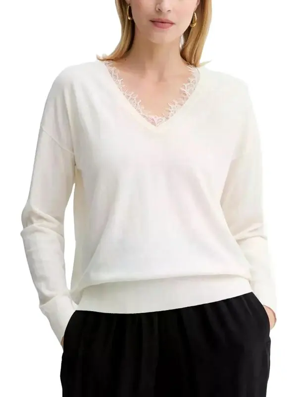 BOSS Lace-trimmed V-neck Pullover - Neutrals
