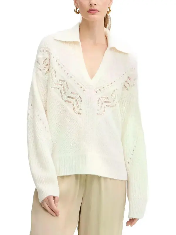 BOSS Openwork Collared Sweater - Neutrals