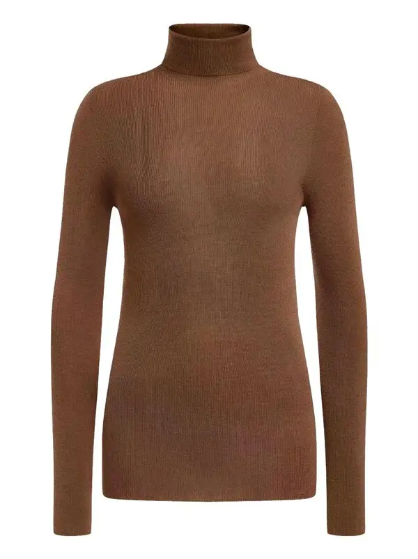 12 STOREEZ Ribbed Turtleneck Sweater - Brown