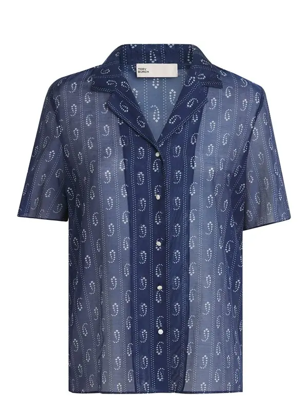 Tory Burch Cotton-silk Paisley Camp Shirt - Blue