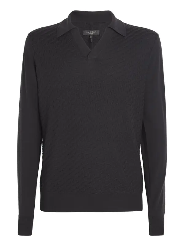 Rag & Bone Wool Johnny Collar Polo Shirt - Black