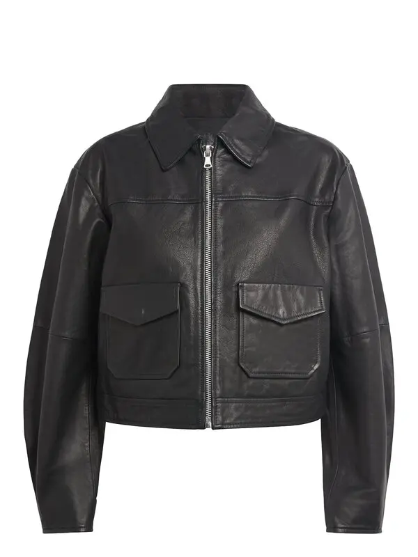 Paige Clyde Cropped Leather Jacket - Black