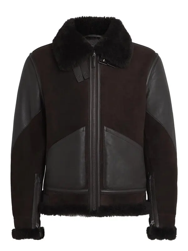Ralph Lauren Purple Label Sheepskin Aviator Jacket - Brown