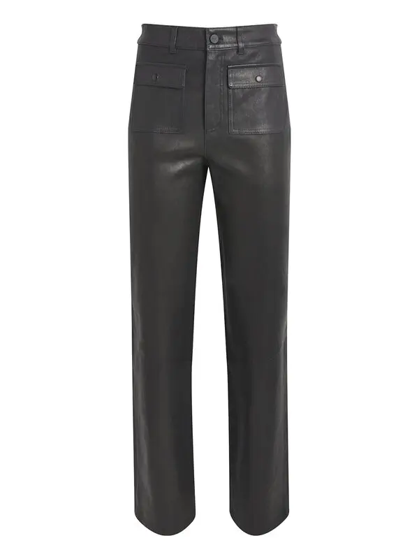 Paige Leather Stevie Straight Trousers - Black
