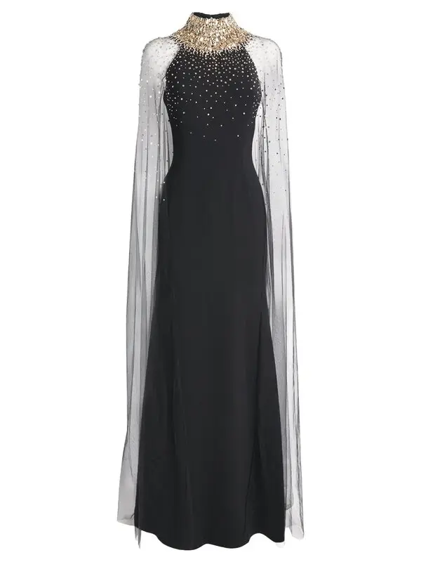 Jenny Packham Embellished Zadie Gown With Cape - Black