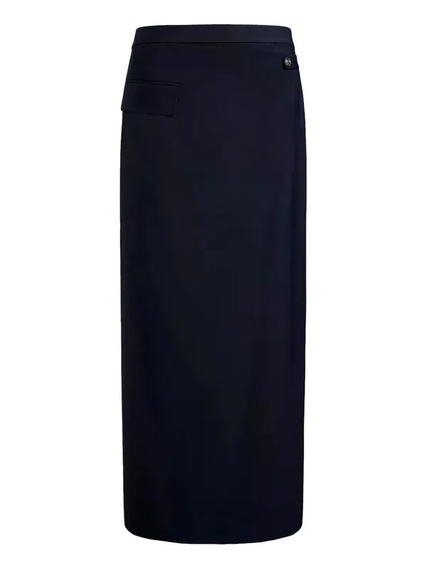 12 STOREEZ Asymmetric Faux-wrap Midi Skirt - Blue