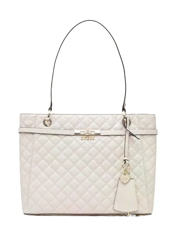 Guess Quilted Charm-detail Shoulder Bag - Neutrals