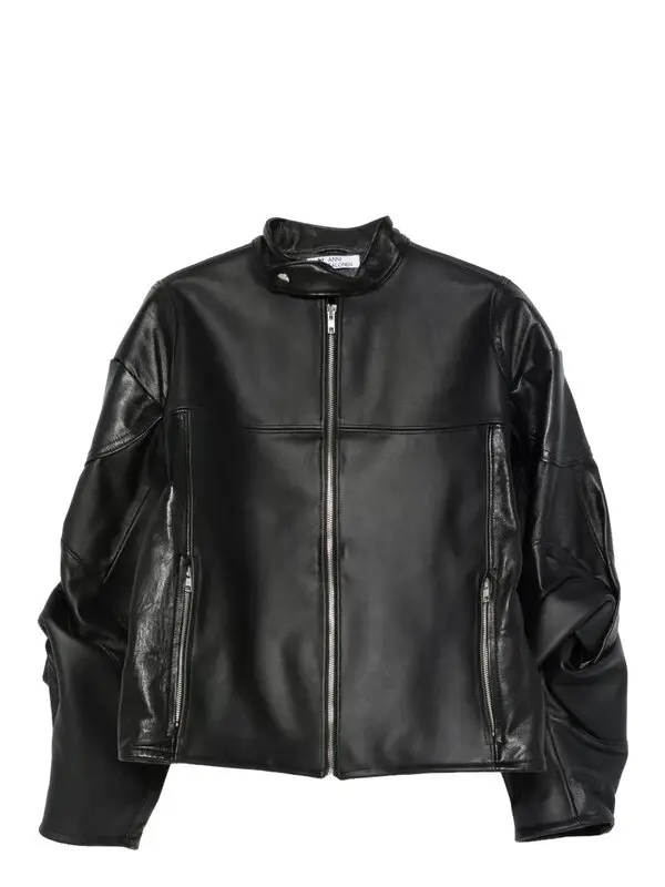 ANNI SALONEN Rose Detail Leather Jacket - Black