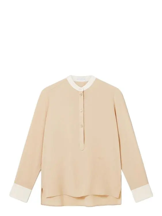 Stella McCartney Contrast Panel Grandfather Collar Shirt - Brown / Multicolor / Neutral