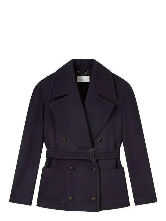 Stella McCartney Tie-belt Cropped Peacoat Jacket - Blue / Navy
