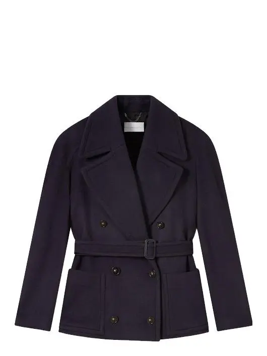 Stella McCartney Tie-belt Cropped Peacoat Jacket - Blue / Navy