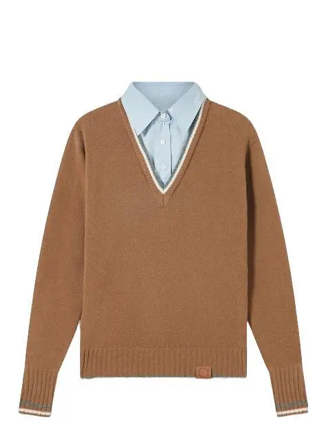 Stella McCartney Hybrid Knit Jumper Shirt - Brown