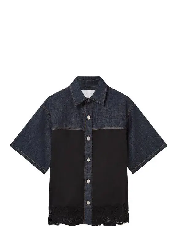 Stella McCartney Satin Panel Short-sleeve Denim Shirt - Blue