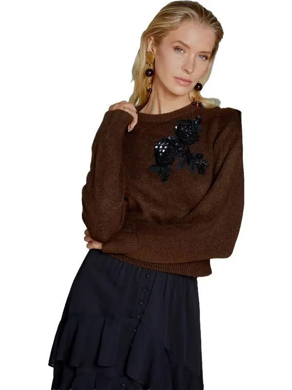 Allison Beaded Abigail Sweater - Brown