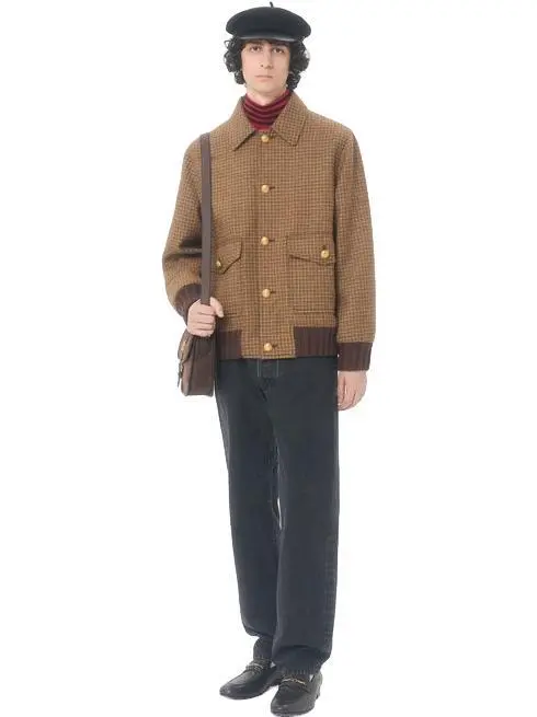 Valentino Garavani Wool Bomber Jacket With Houndstooth Pattern - Brown